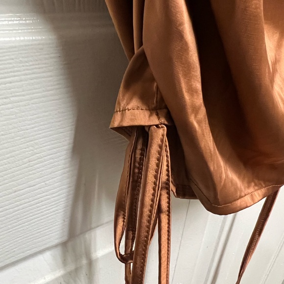 ROMWE | Dresses | Romwe Copper Draped Side Drawstring Satin Bodycon ...